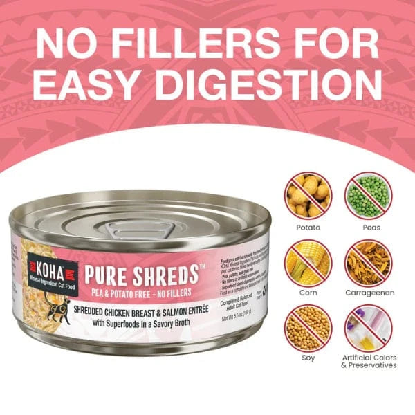 KOHA Pure Shreds Shredded Chicken & Salmon Entree Canned Cat Food, 5.5 ...